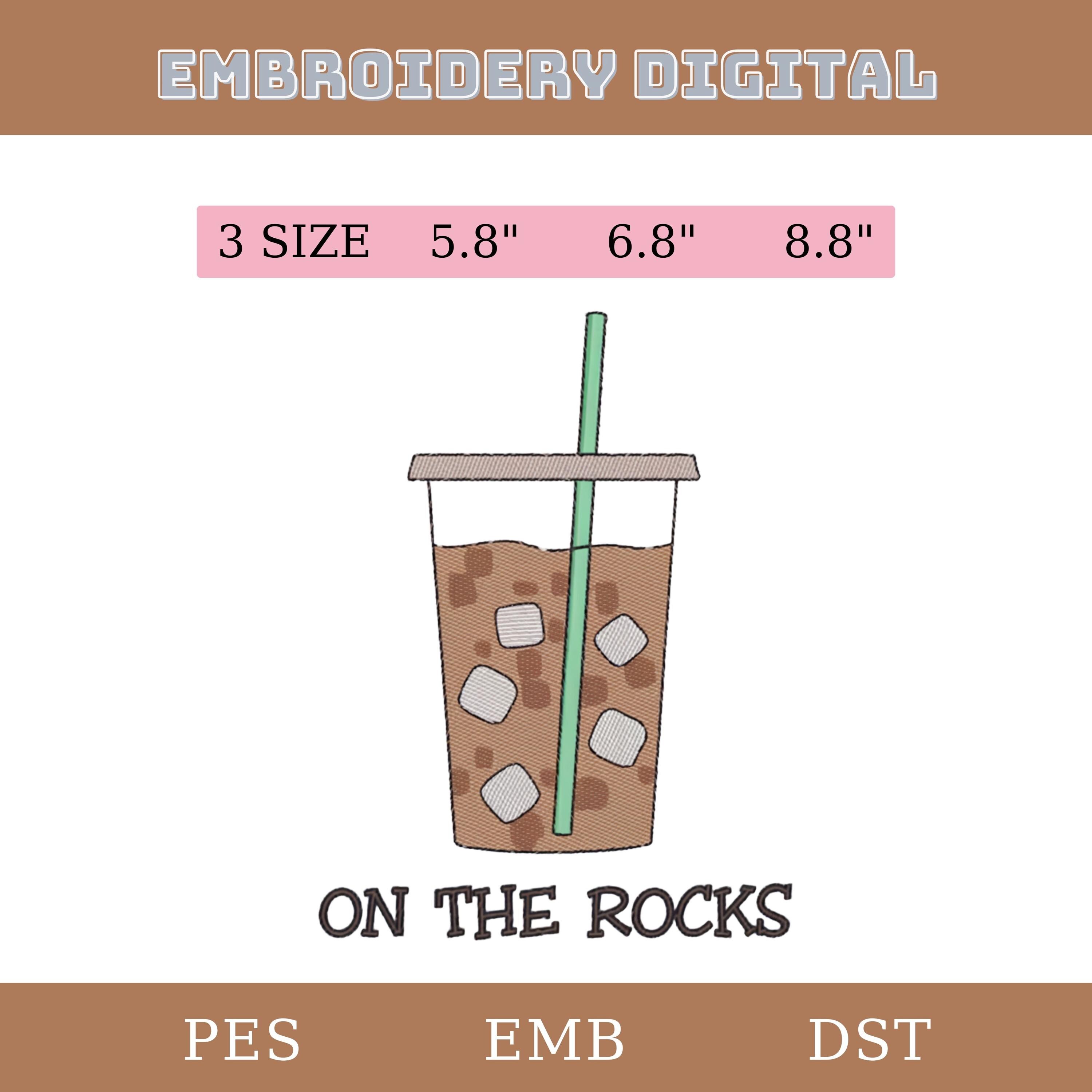 Iced Coffee Embroidery Pattern on the Rocks Design Digital Machine ...