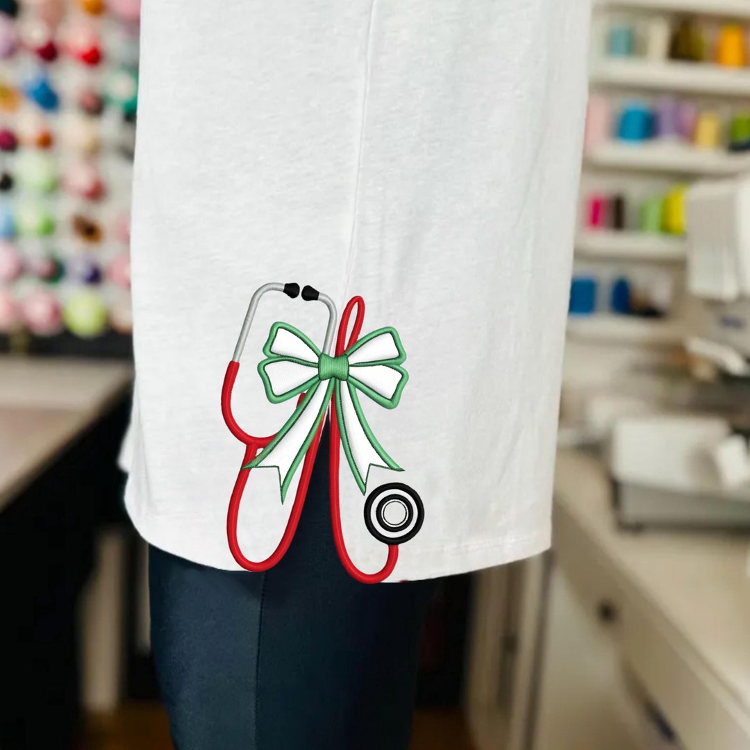 Medical Stethoscope and Bow Appliqué Embroidery Design Split Seam Style ...