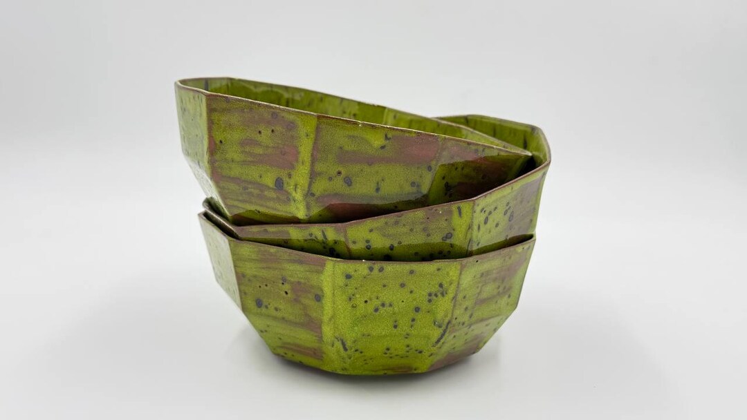 Handmade Ceramic Dinner Set of 3-8 Bowls, Green Serving Dishes, Pottery ...