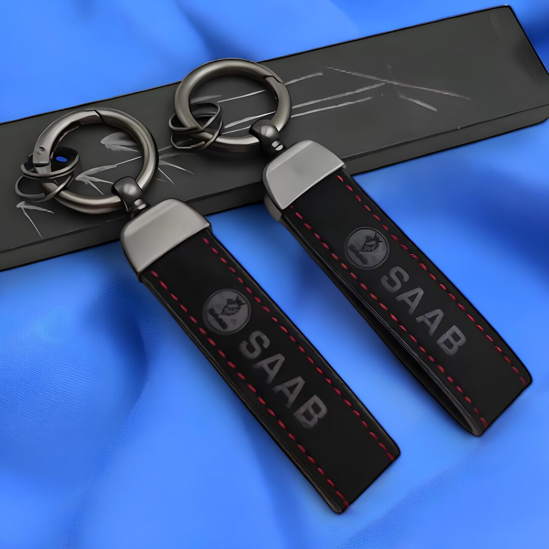 Suede Leather Car Logo SAAB Keychain Keyring Chain Ring Auto Badge ...
