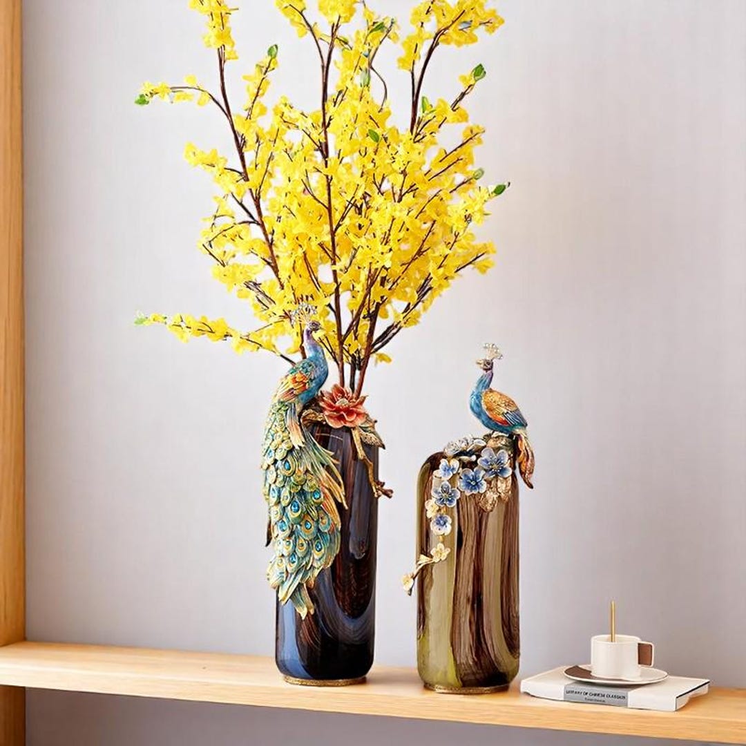 Luxurious Peacock Vases Made of Alloy, Glass & Enamel Painting ...