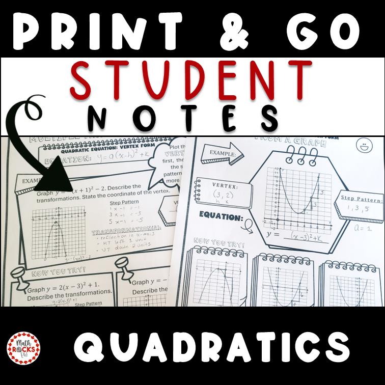 Quadratic Functions Doodle Notes Part 2 10th Grade Worksheets Algebra 1 ...