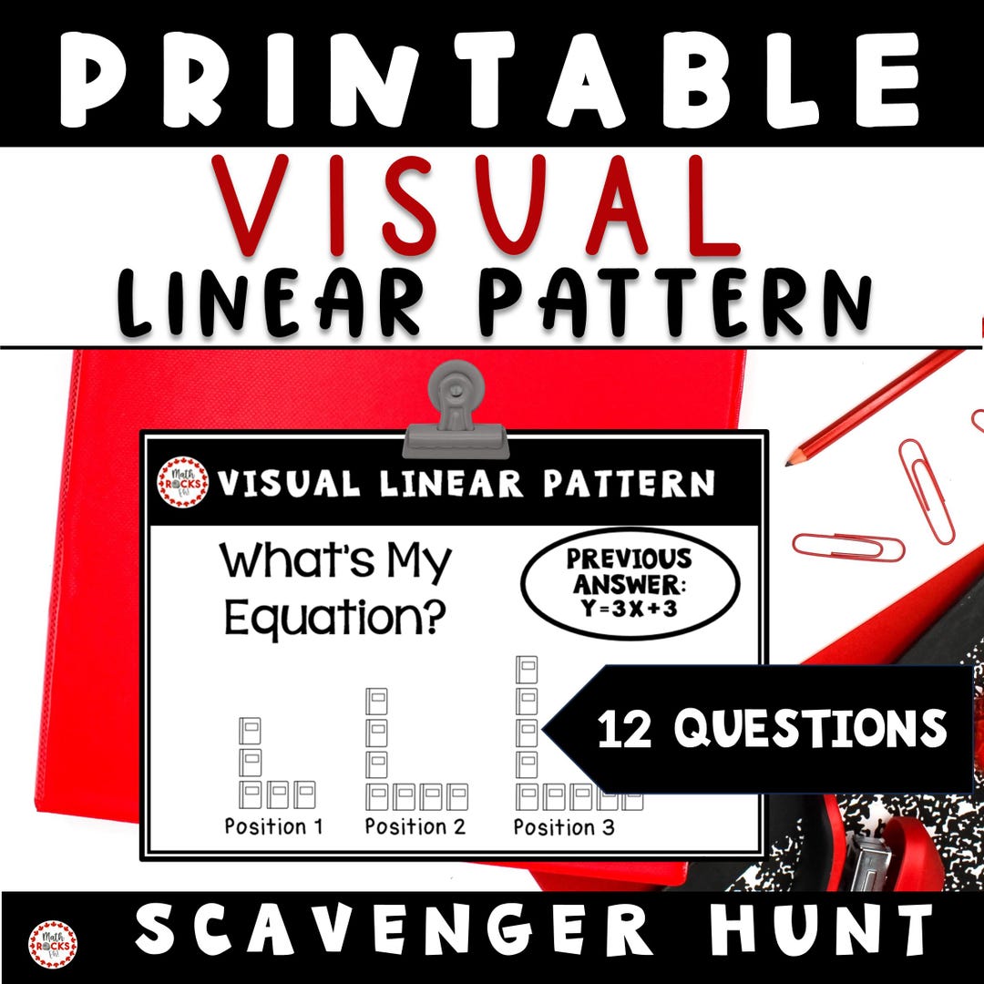 Linear Functions Activity Visual Pattern Algebra 1 Scavenger Hunt 8th ...
