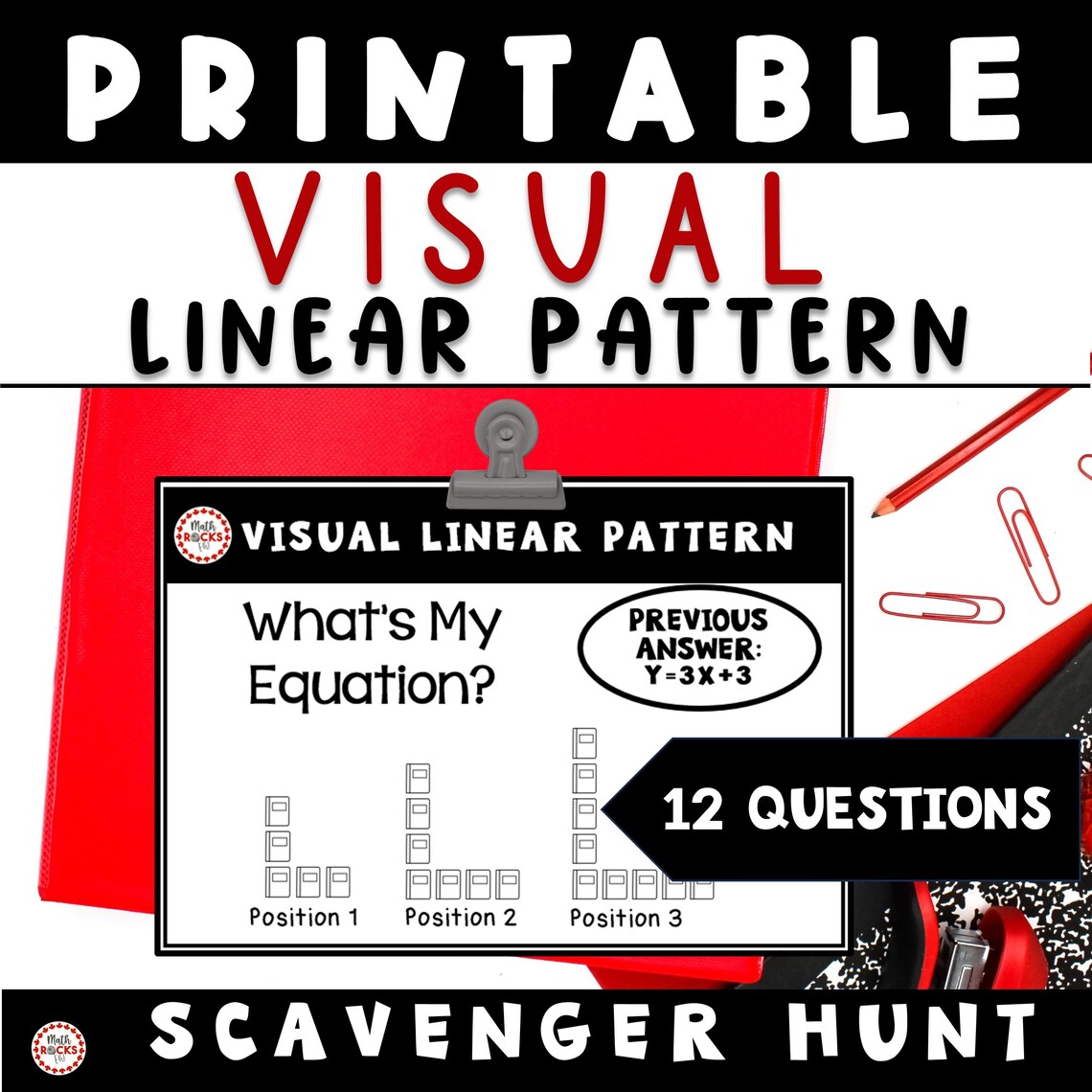 Linear Functions Activity Visual Pattern Algebra 1 Scavenger Hunt 8th ...