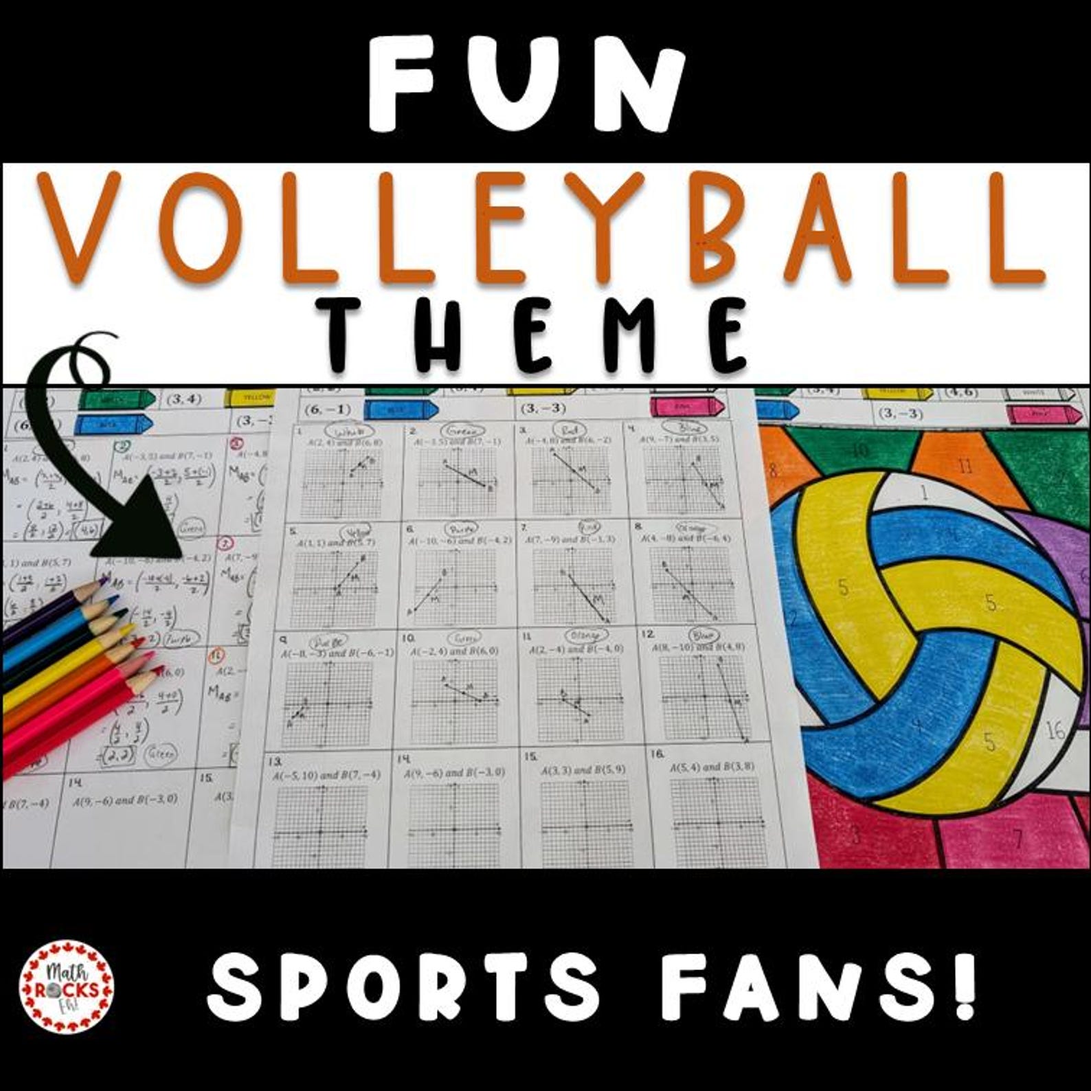 Volleyball Midpoint Formula Color by Number Algebra 1 Math Activity 8th ...