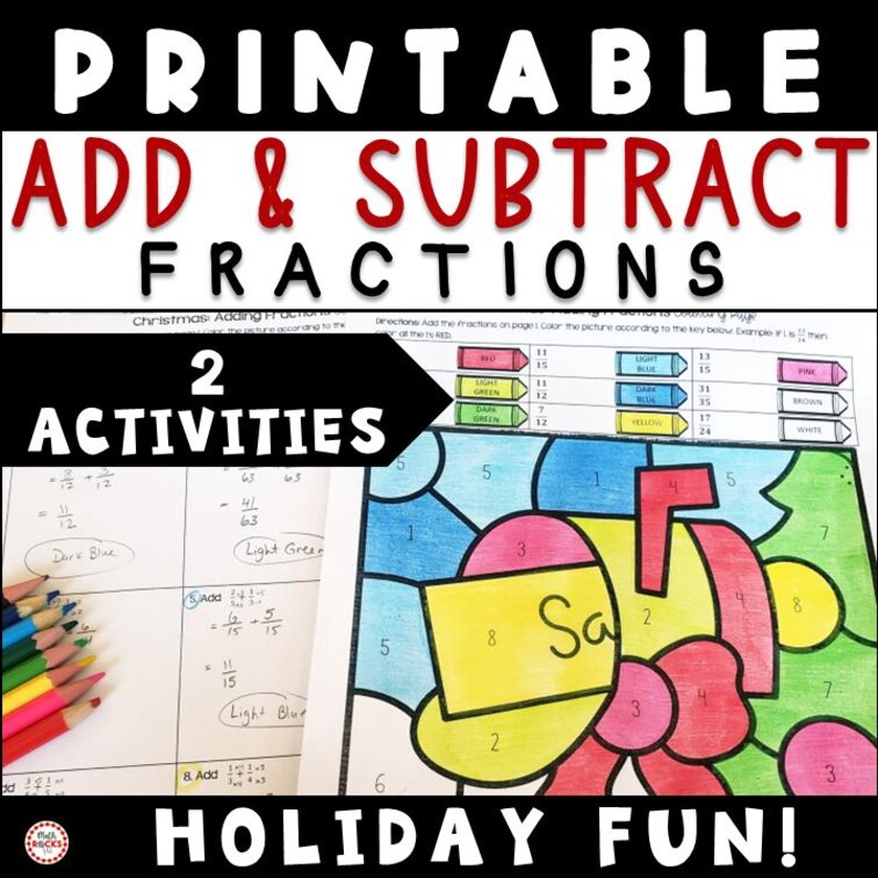 Fraction Coloring Sheets Adding and Subtracting Fractions Christmas ...