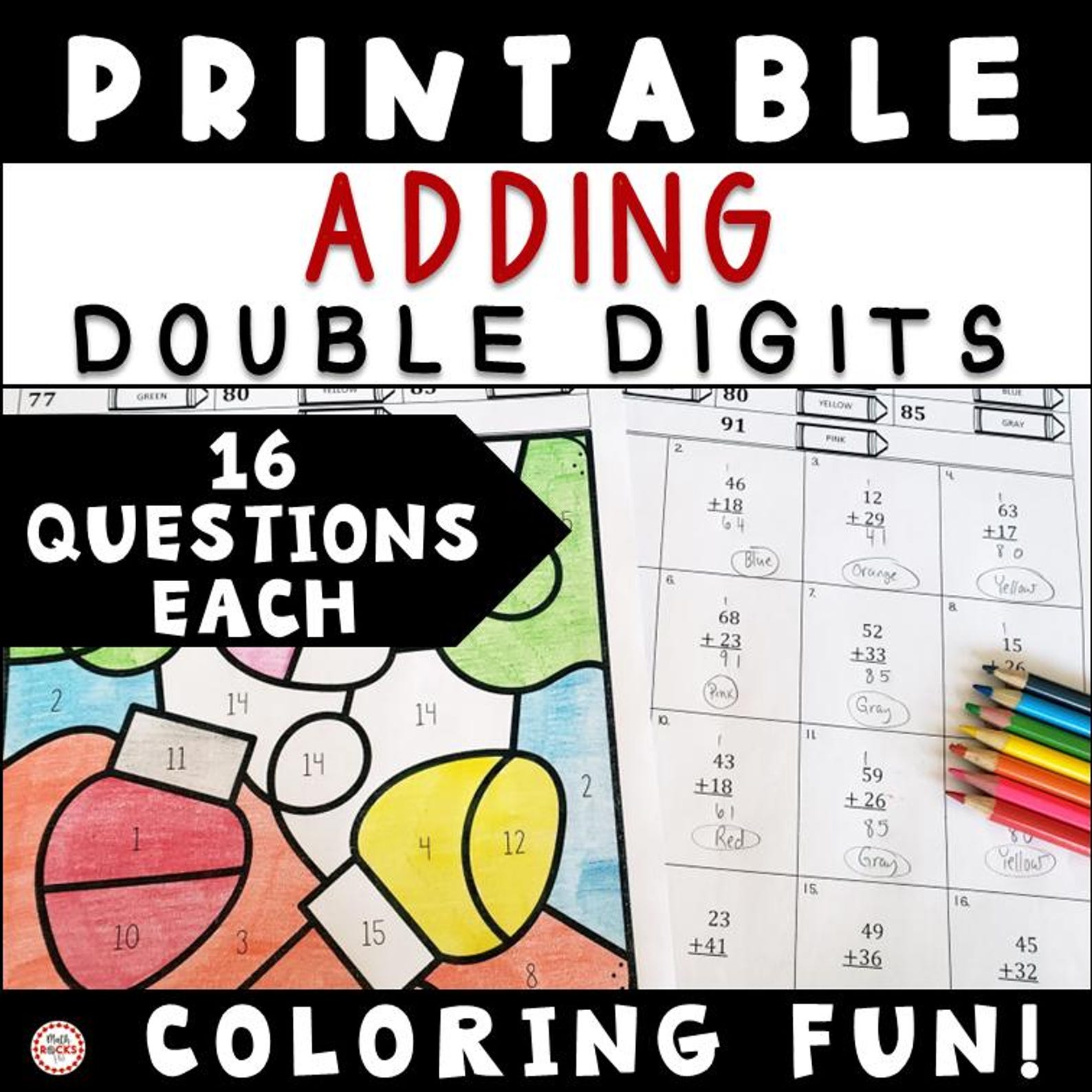 Color by Number Double Digit Addition Christmas Activity 2nd Grade Math ...