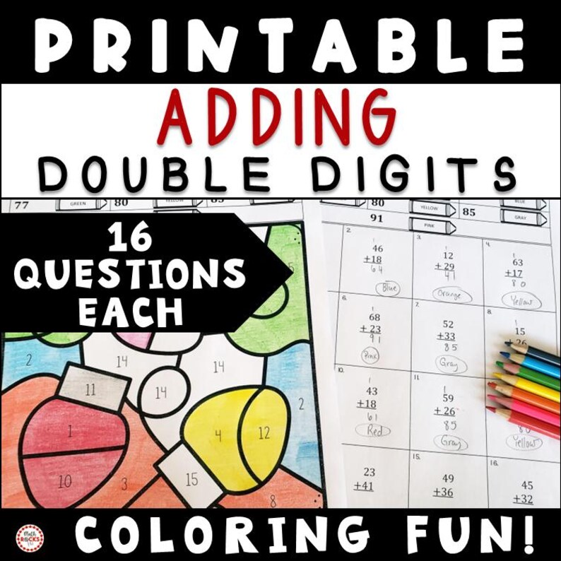 Color by Number Double Digit Addition Christmas Activity 2nd Grade Math ...