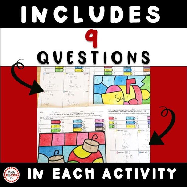 Fraction Coloring Sheets Adding and Subtracting Fractions Christmas ...