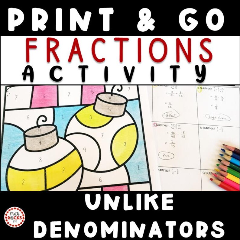 Fraction Coloring Sheets Adding and Subtracting Fractions Christmas ...