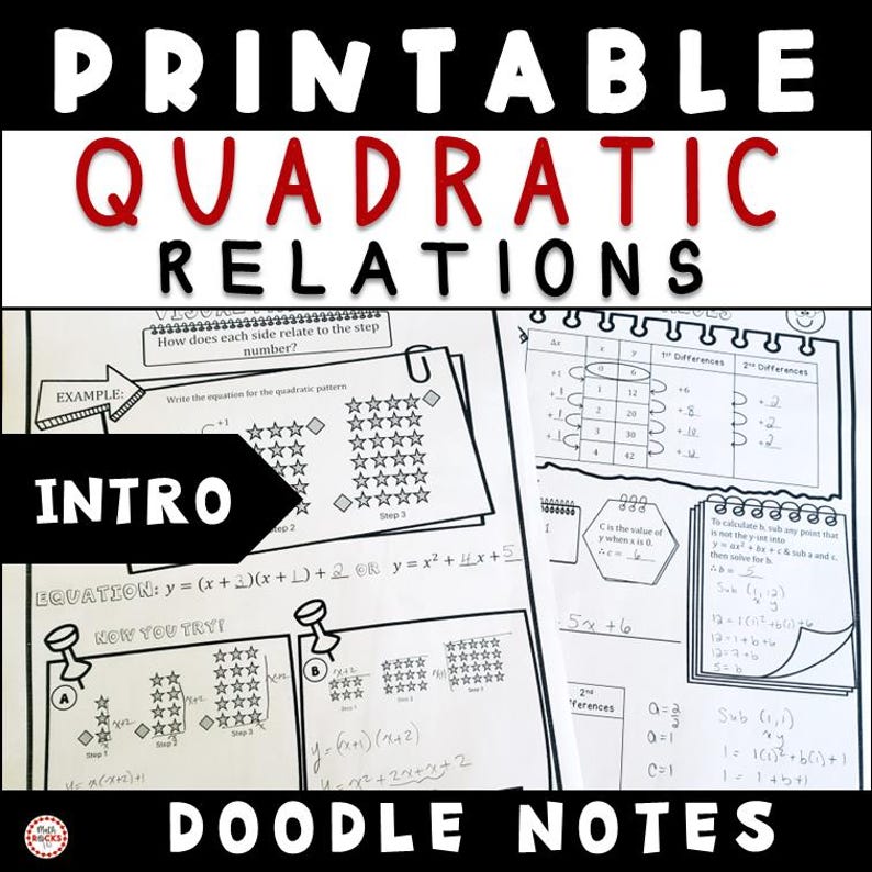 Introduction to Quadratic Functions Scaffolded Doodle Notes Worksheets ...
