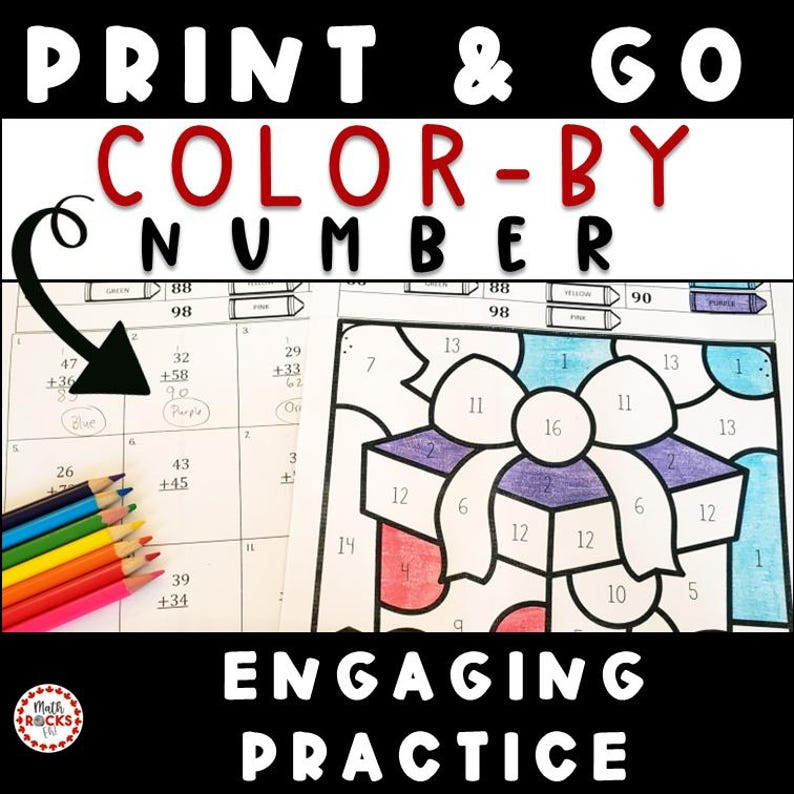 Color by Number Double Digit Addition Christmas Activity 2nd Grade Math ...