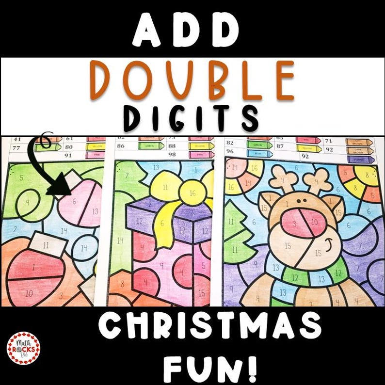 Color by Number Double Digit Addition Christmas Activity 2nd Grade Math ...