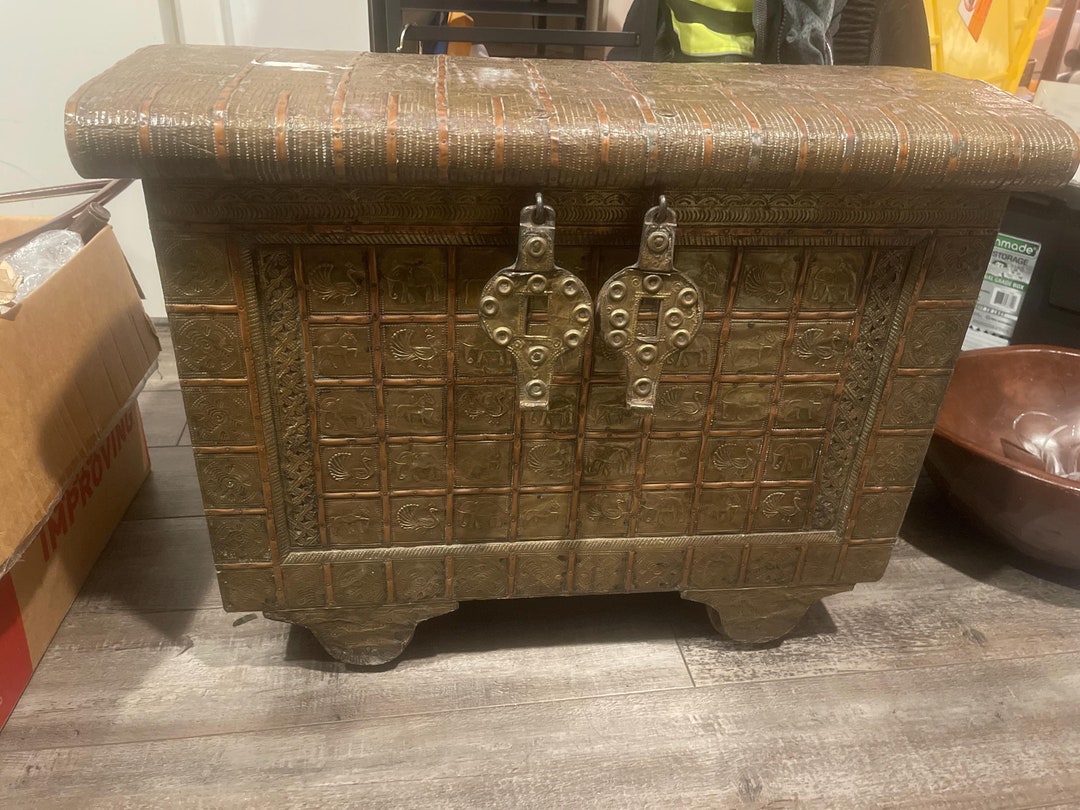 Antique Hammered Brass Indian Wedding Dowry Trunk - Etsy