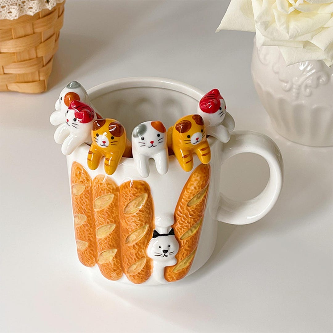 Handmade Cat Mug With Spoon, Pet Figure Mug, Handmade Ceramic Mug ...
