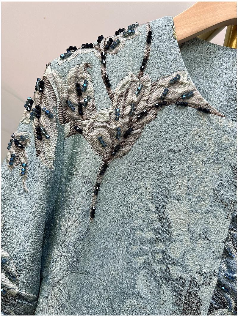 Hand-embroidered Floral Jacquard Coat: Beaded 3D Flowers - Etsy