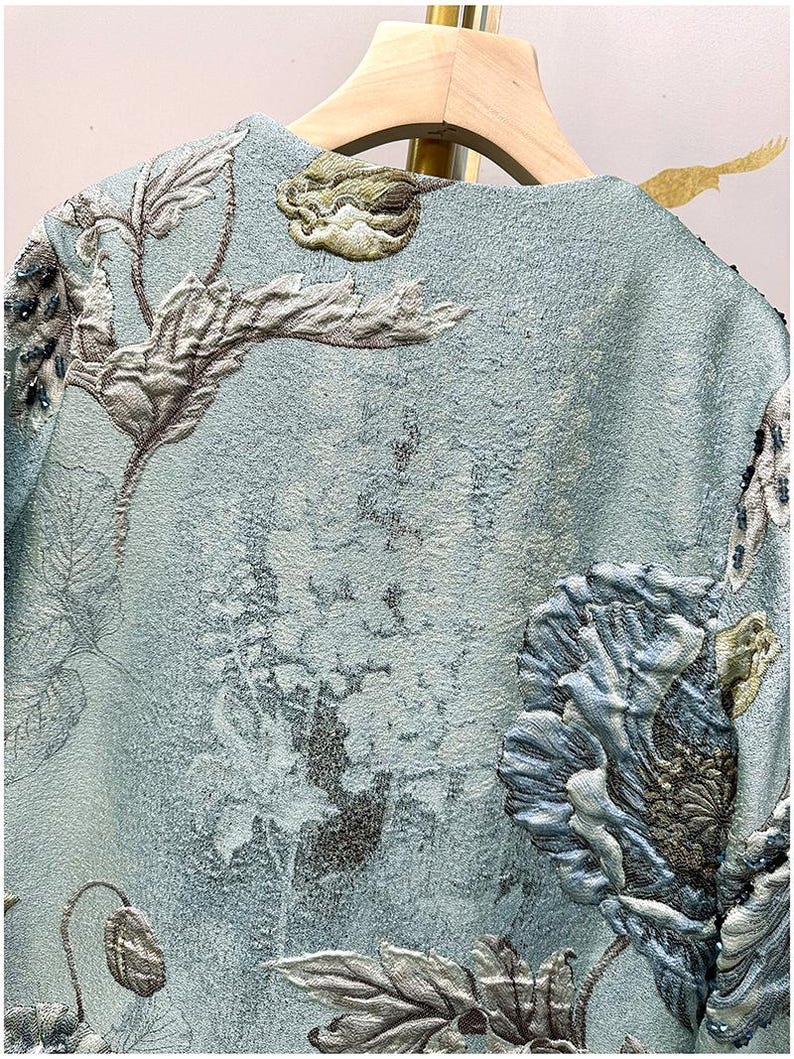 Hand-embroidered Floral Jacquard Coat: 3D Beaded Jacket - Etsy
