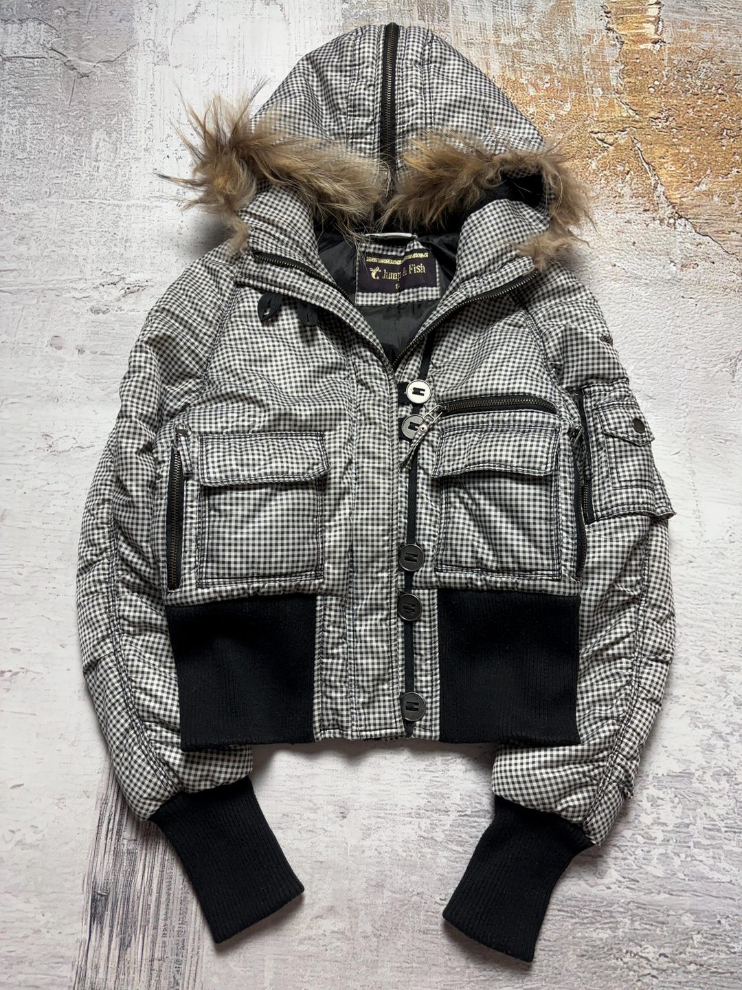 N2B STYLE Vintage Y2K Puffer Jacket Real Fur Hooded Cropped Women’s Bomber Zip Up - Etsy