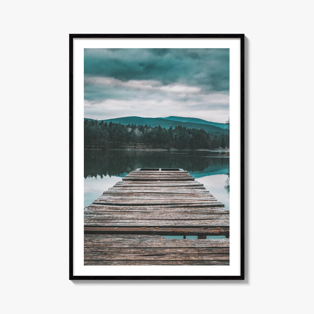 Mountain Lake Fine Art Photo Print, Wooden Pier, Foggy Forest, Wall Art ...