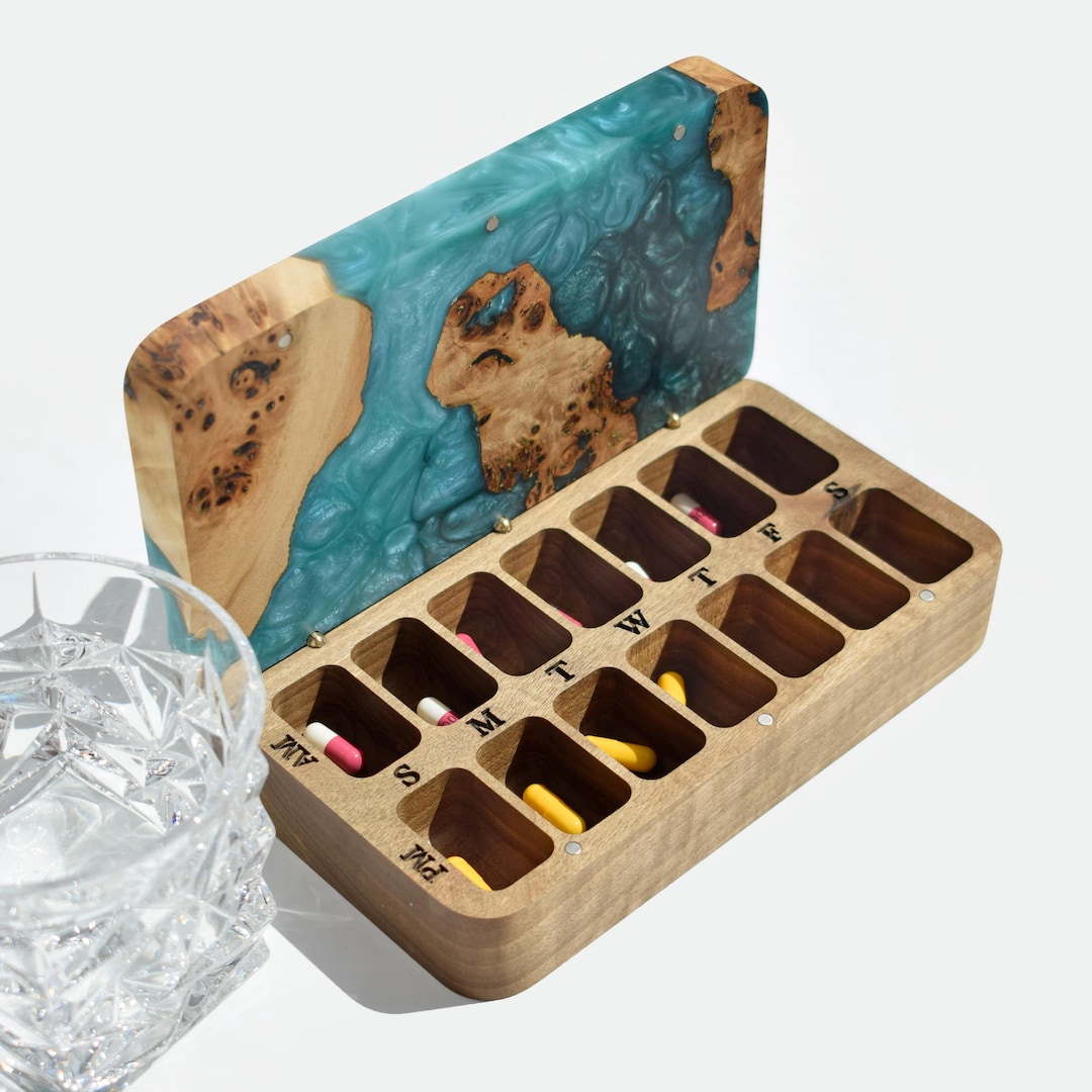 Am Pm Pill Box,weekly Pill Organizer,wood Pill Holder,daily Pill ...