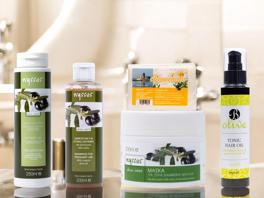 Greek Olive Oil Hair and Skin Care Set: Shower Gel, Shampoo, Hair Mask ...