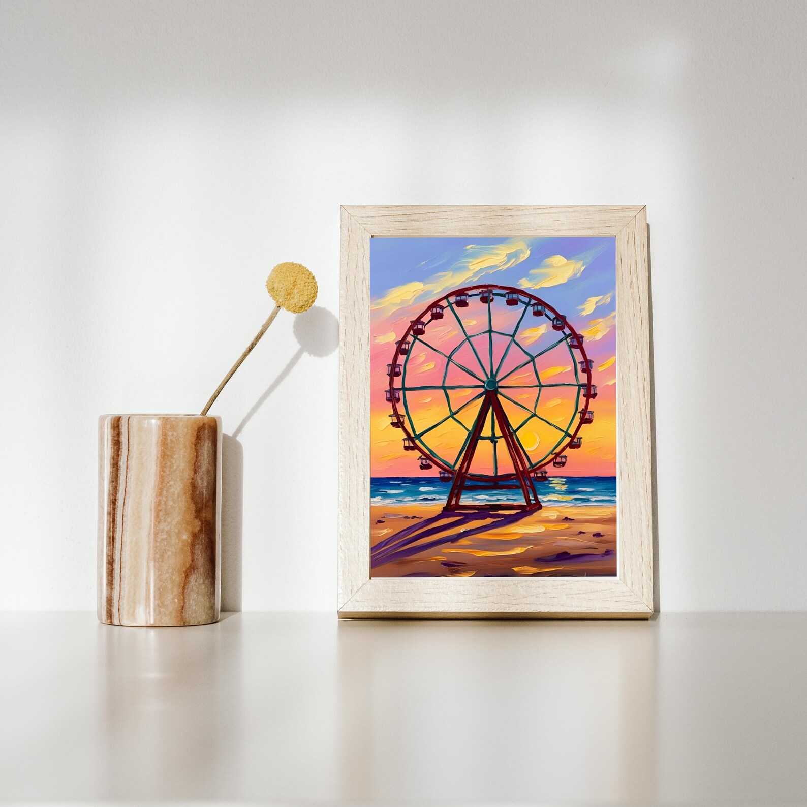 Pastel Ferris Wheel Wall Art, Ferris Wheel on the Beach, Vintage Ferris ...