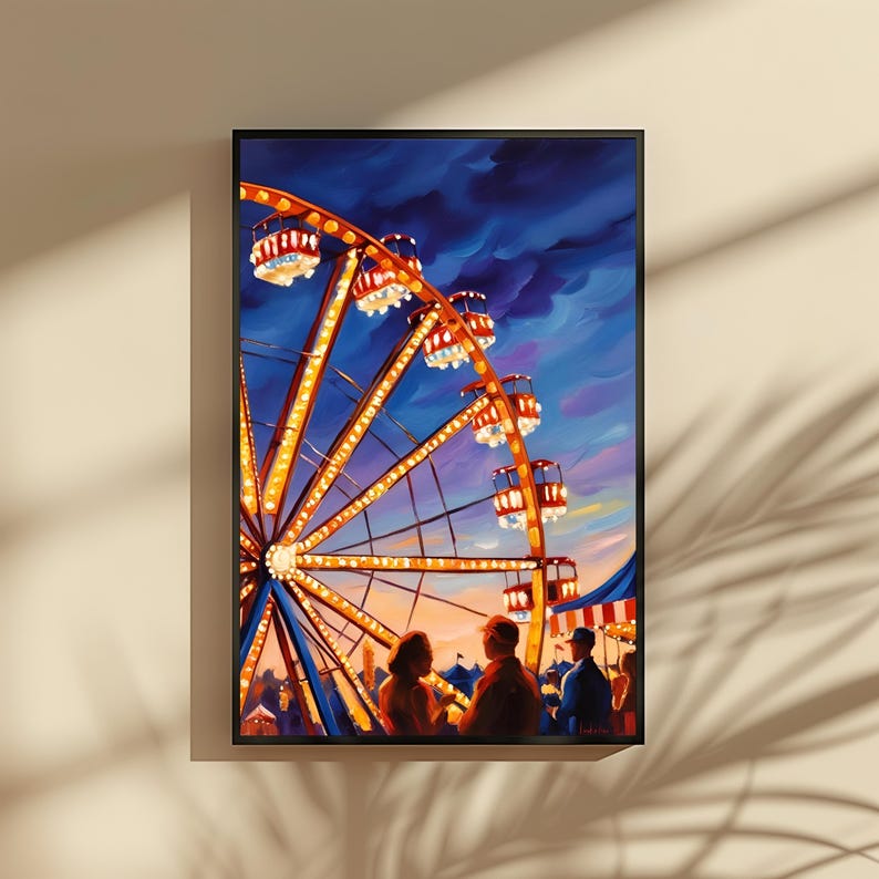 Lighted-up Pastel Ferris Wheel Wall Art, Vintage Ferris Wheel Decor ...