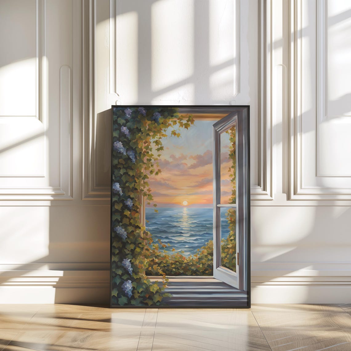 Opened Window With Ocean View Wall Decor, Scenic Window View Oil ...
