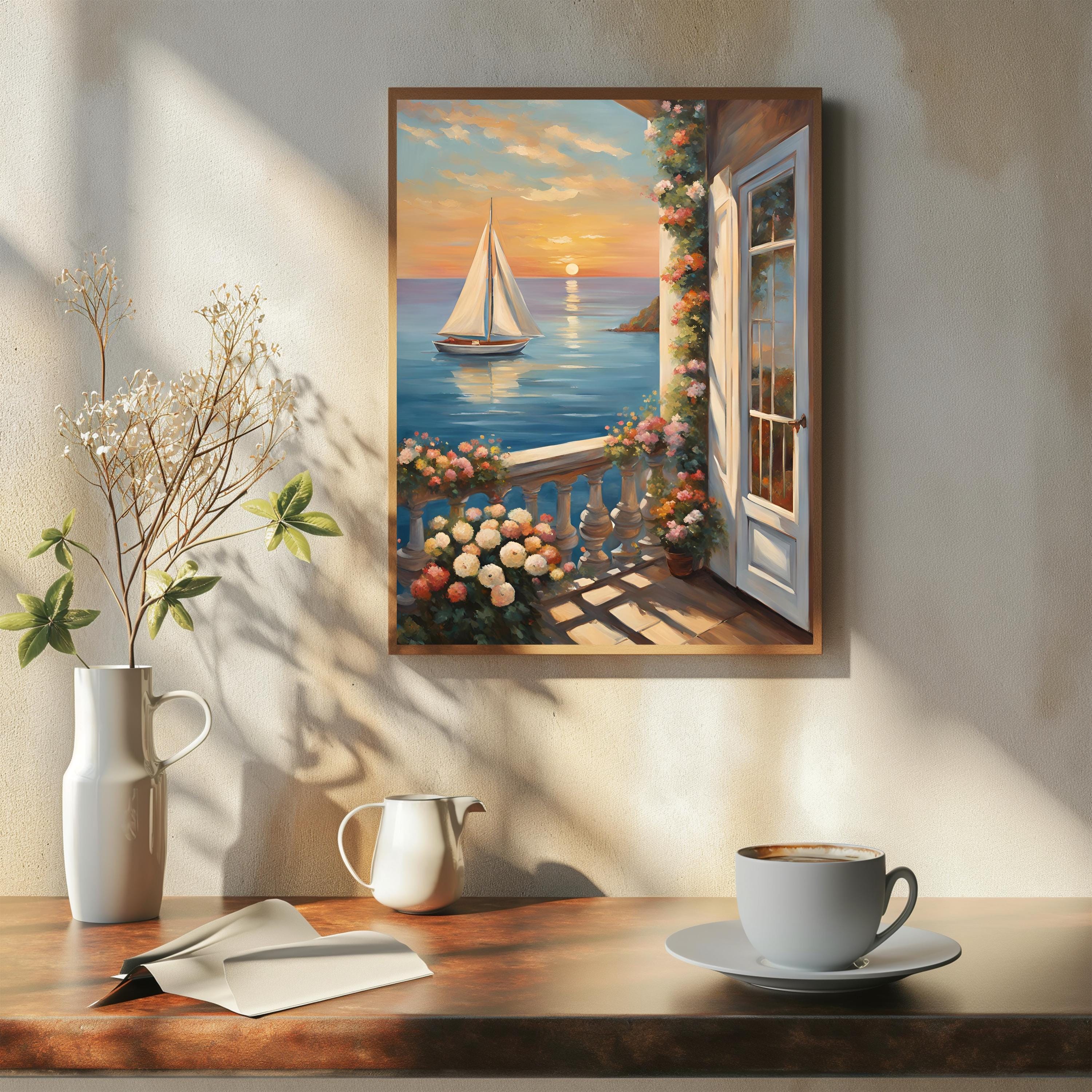 Mediterranean Coastal Balcony Ocean View Wall Art, Sea View, Sailing ...