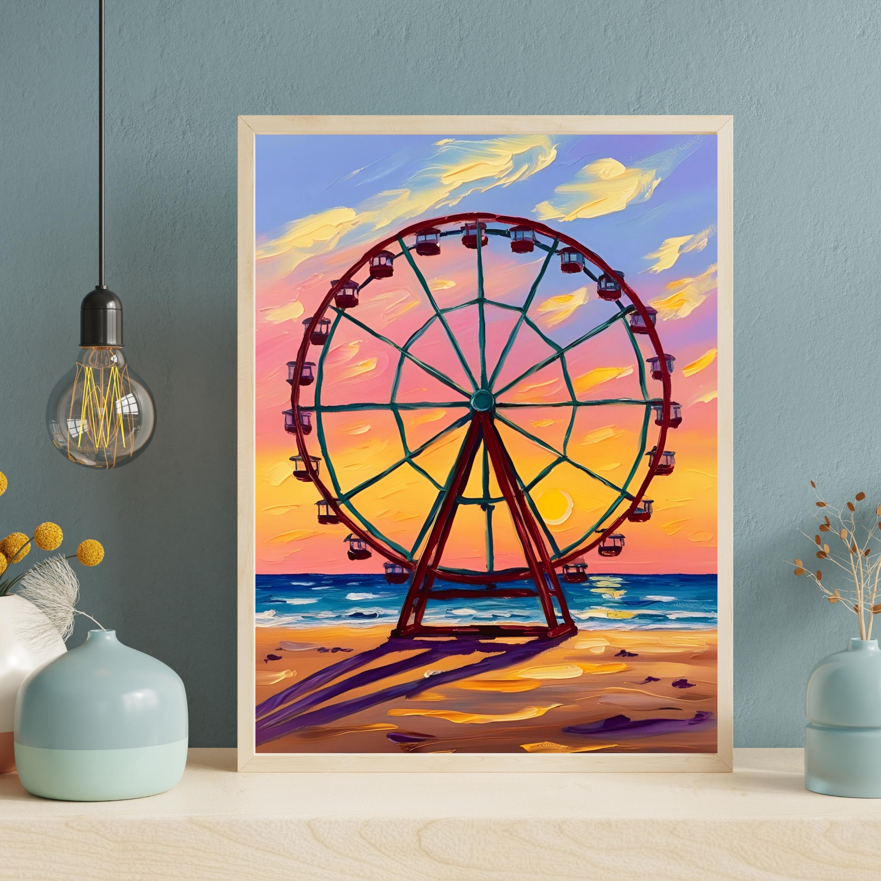 Pastel Ferris Wheel Wall Art, Ferris Wheel on the Beach, Vintage Ferris ...