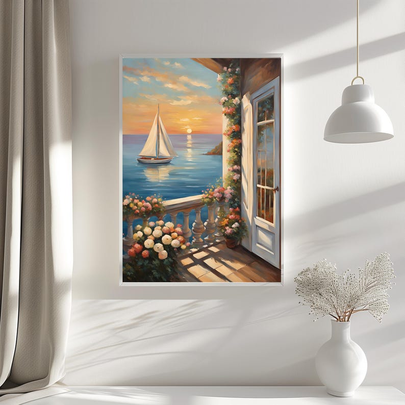 Mediterranean Coastal Balcony Ocean View Wall Art, Sea View, Sailing ...