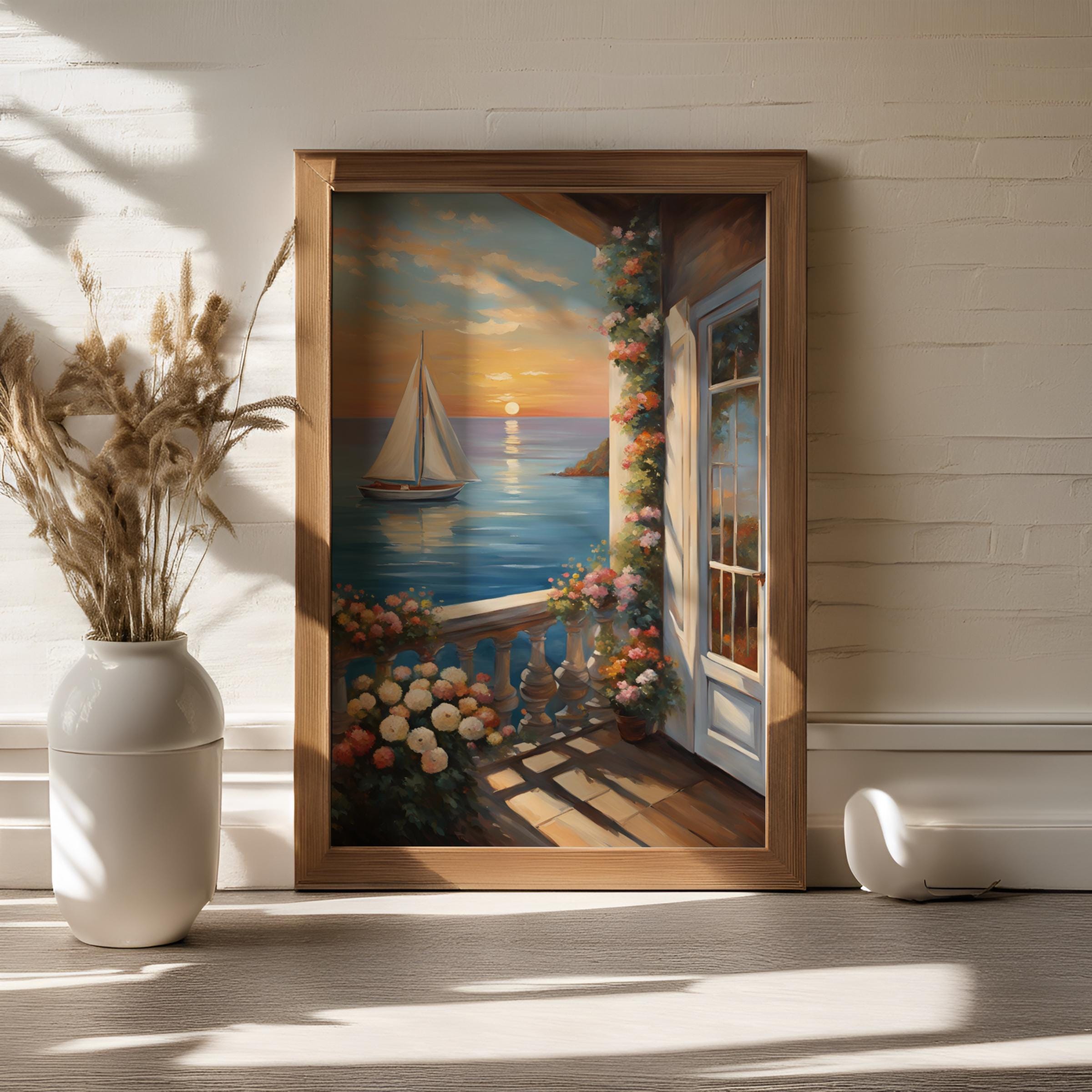 Mediterranean Coastal Balcony Ocean View Wall Art, Sea View, Sailing ...