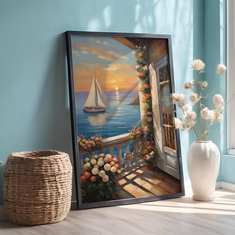 Mediterranean Coastal Balcony Ocean View Wall Art, Sea View, Sailing ...