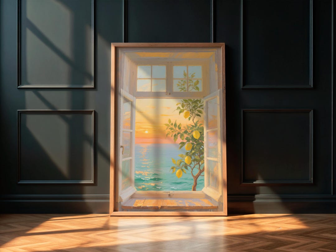 Opened Window With Ocean View Wall Art, Lemon Tree Wall Art, Italy Como ...