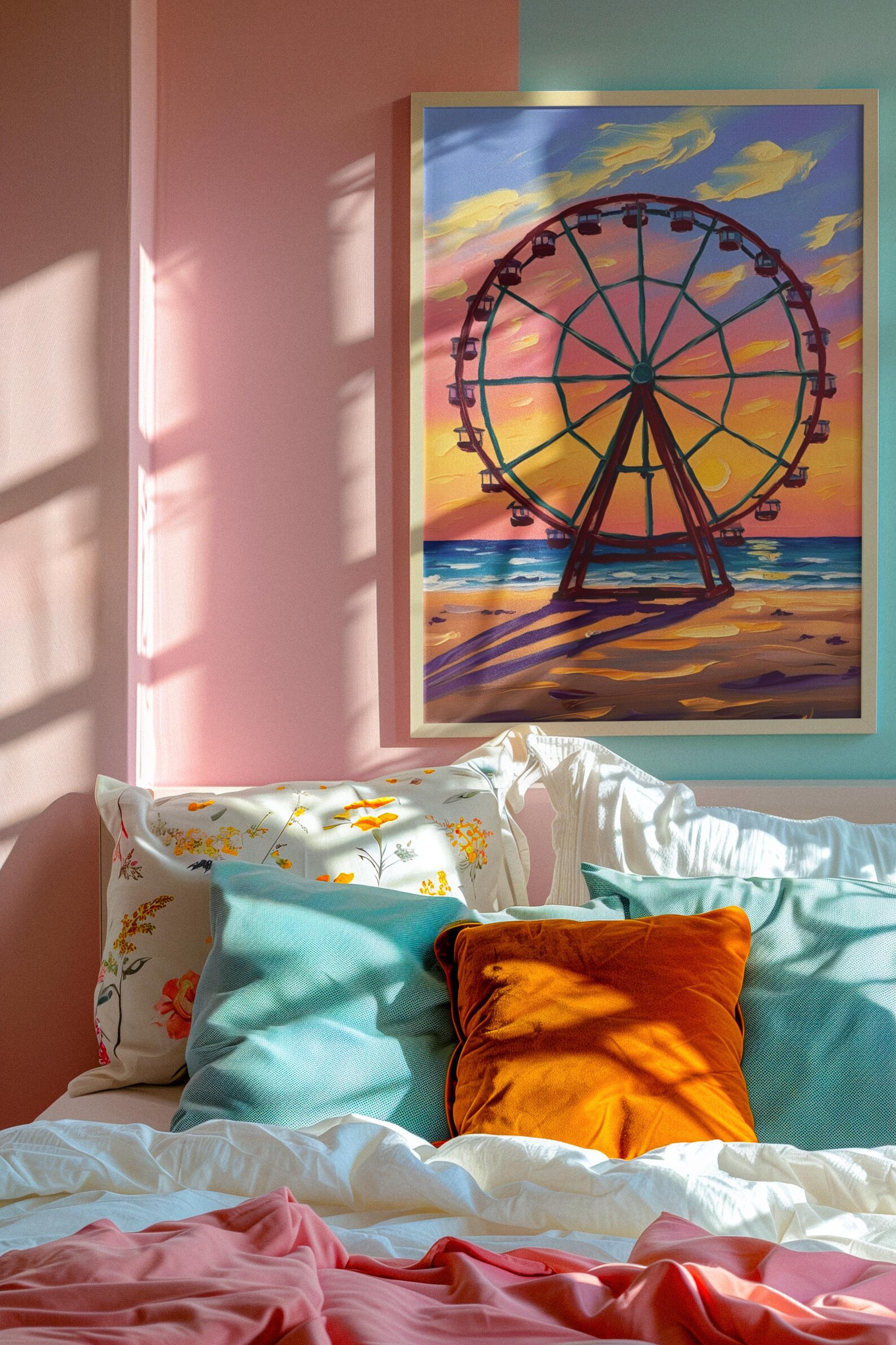 Pastel Ferris Wheel Wall Art, Ferris Wheel on the Beach, Vintage Ferris ...