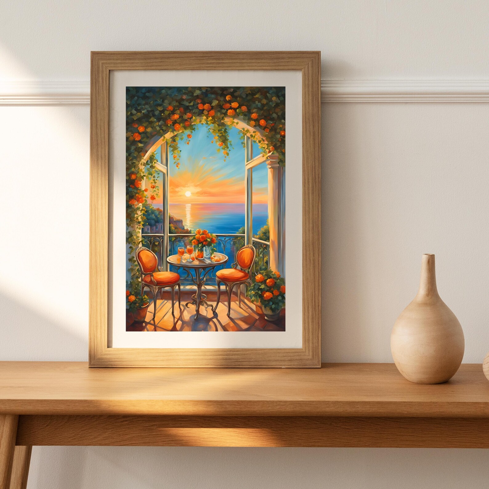 Colorful Aperol Spritz Bar Cart, Open Window Ocean View Wall Art ...