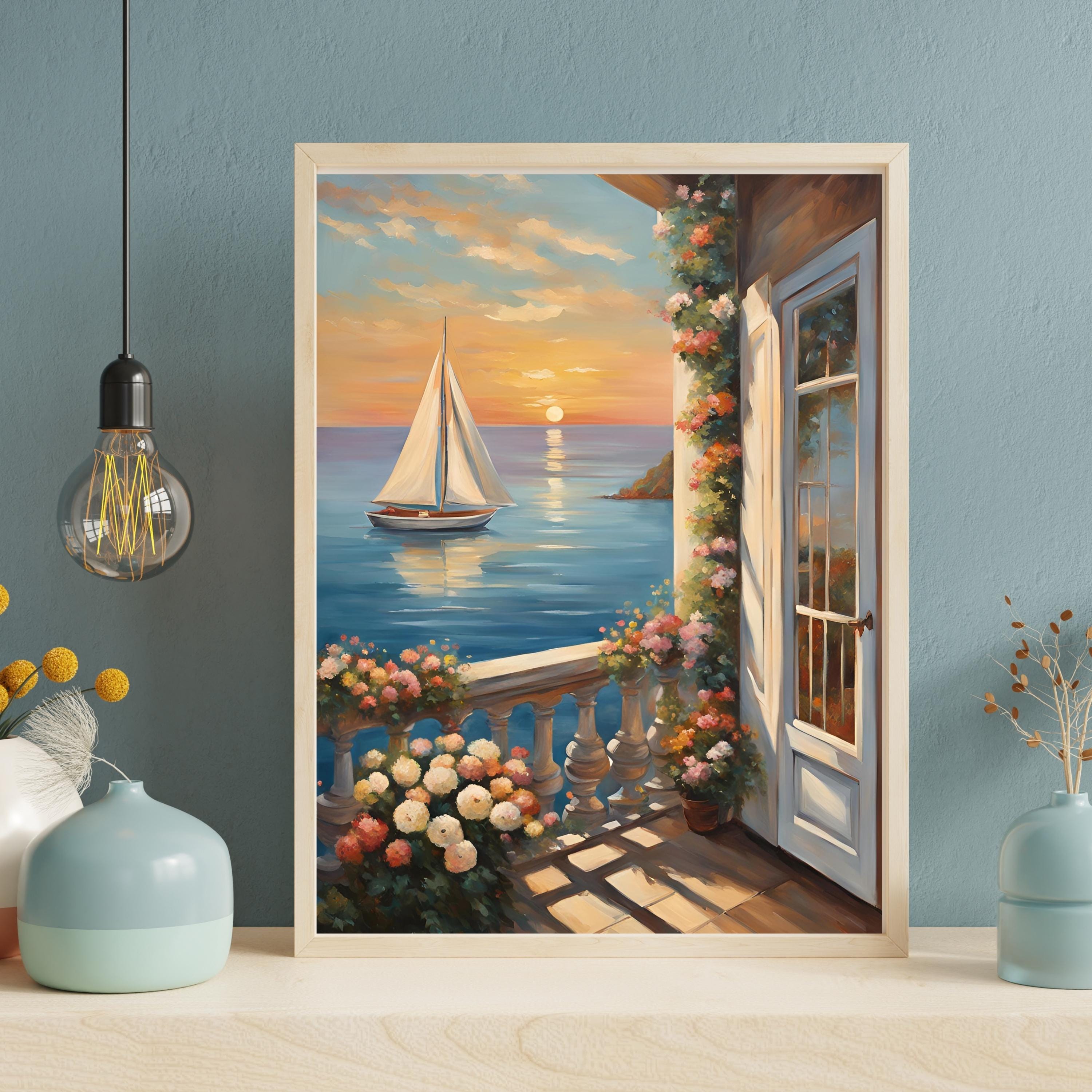 Mediterranean Coastal Balcony Ocean View Wall Art, Sea View, Sailing ...