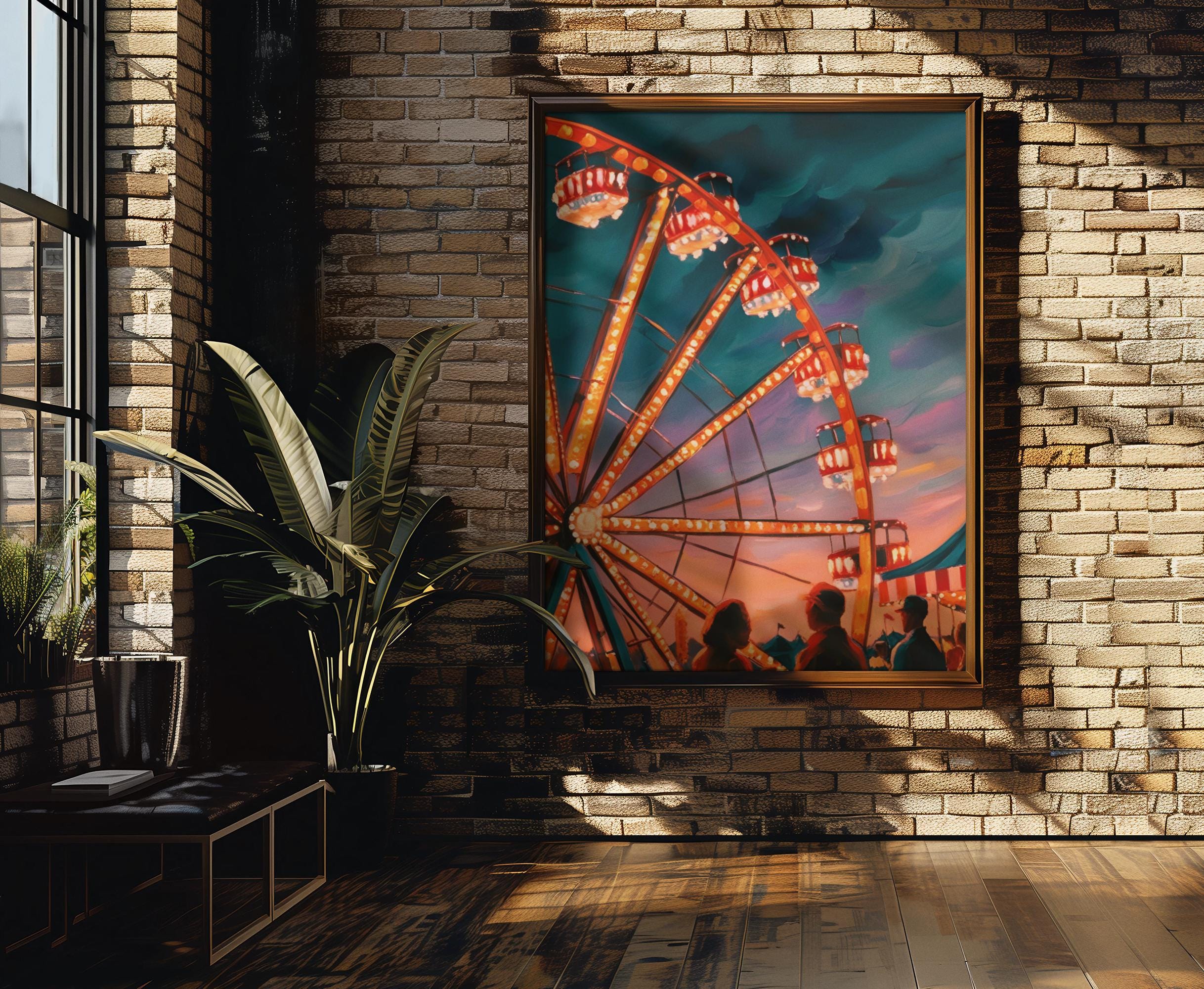 Lighted-up Pastel Ferris Wheel Wall Art, Vintage Ferris Wheel Decor ...