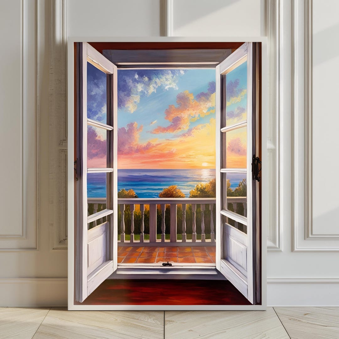 Printable Open Window Ocean View Painting, Printable Ocean View Wall ...