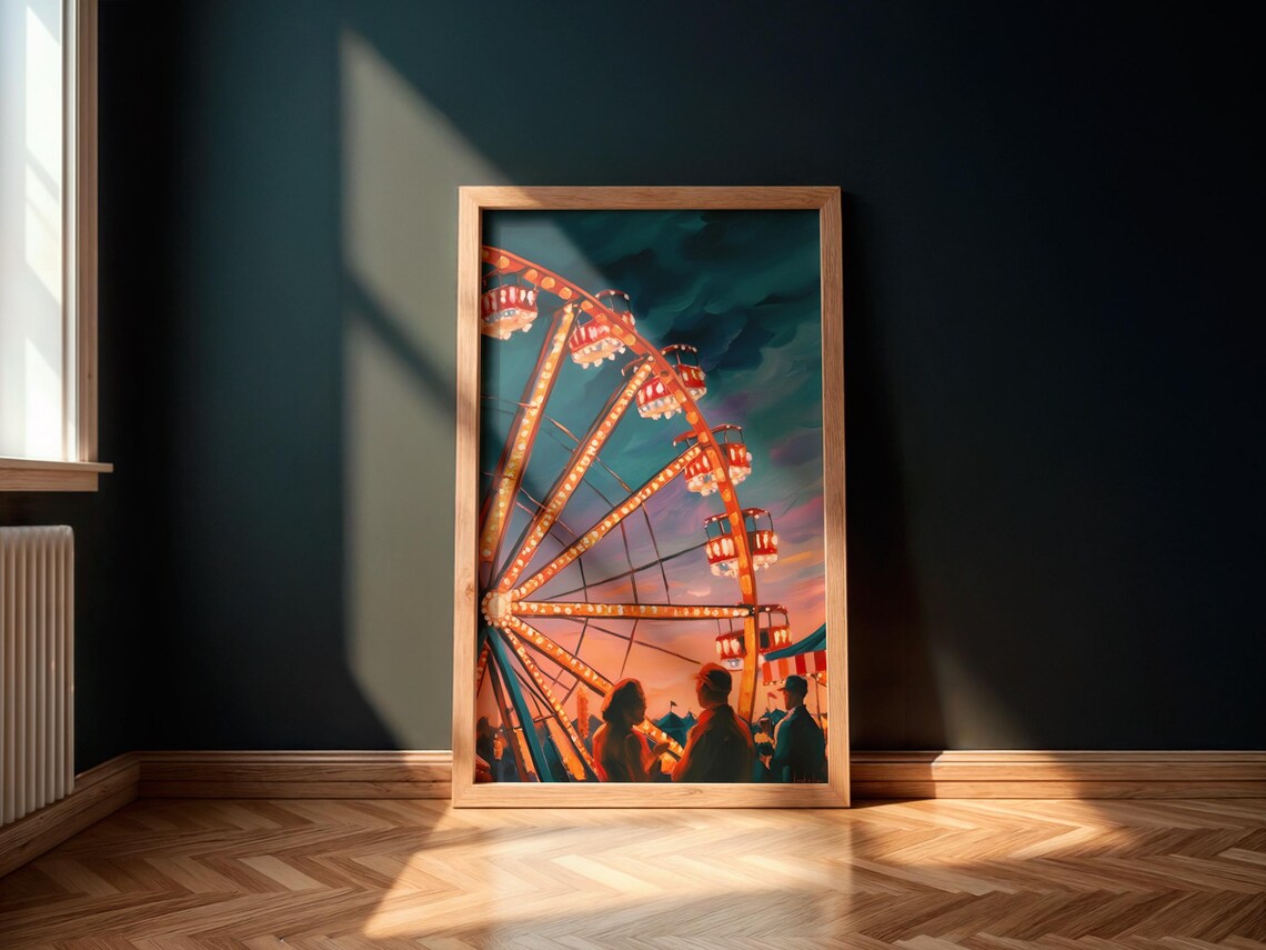 Lighted-up Pastel Ferris Wheel Wall Art, Vintage Ferris Wheel Decor ...