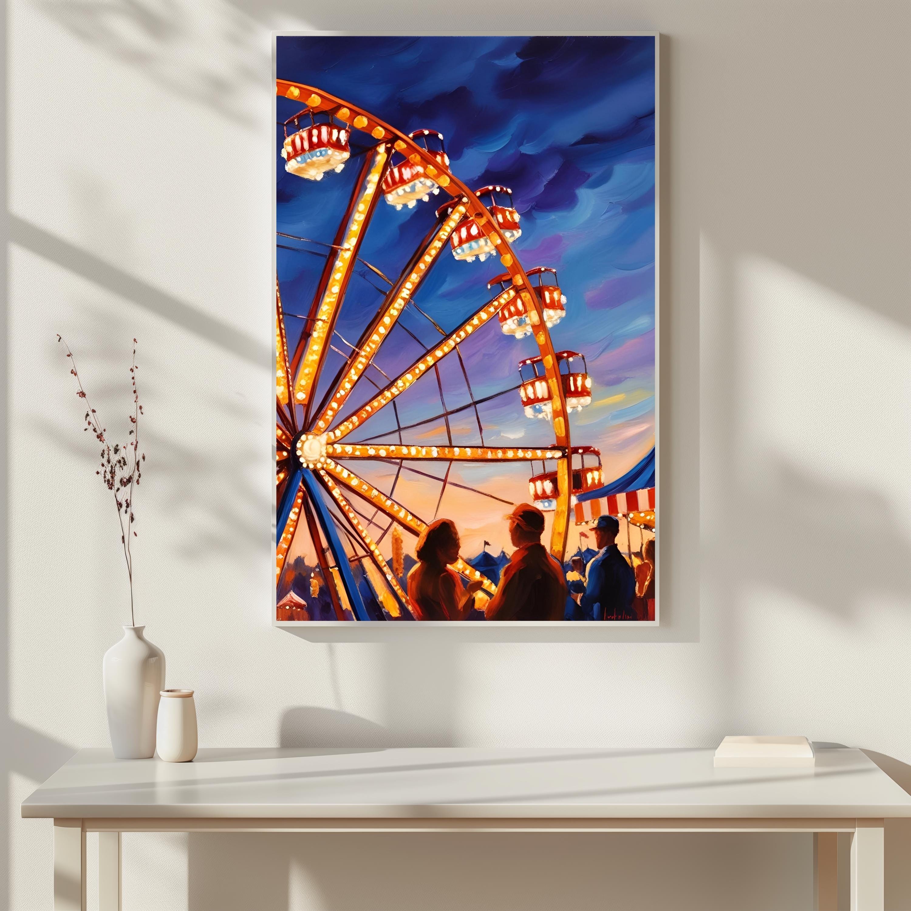 Lighted-up Pastel Ferris Wheel Wall Art, Vintage Ferris Wheel Decor ...