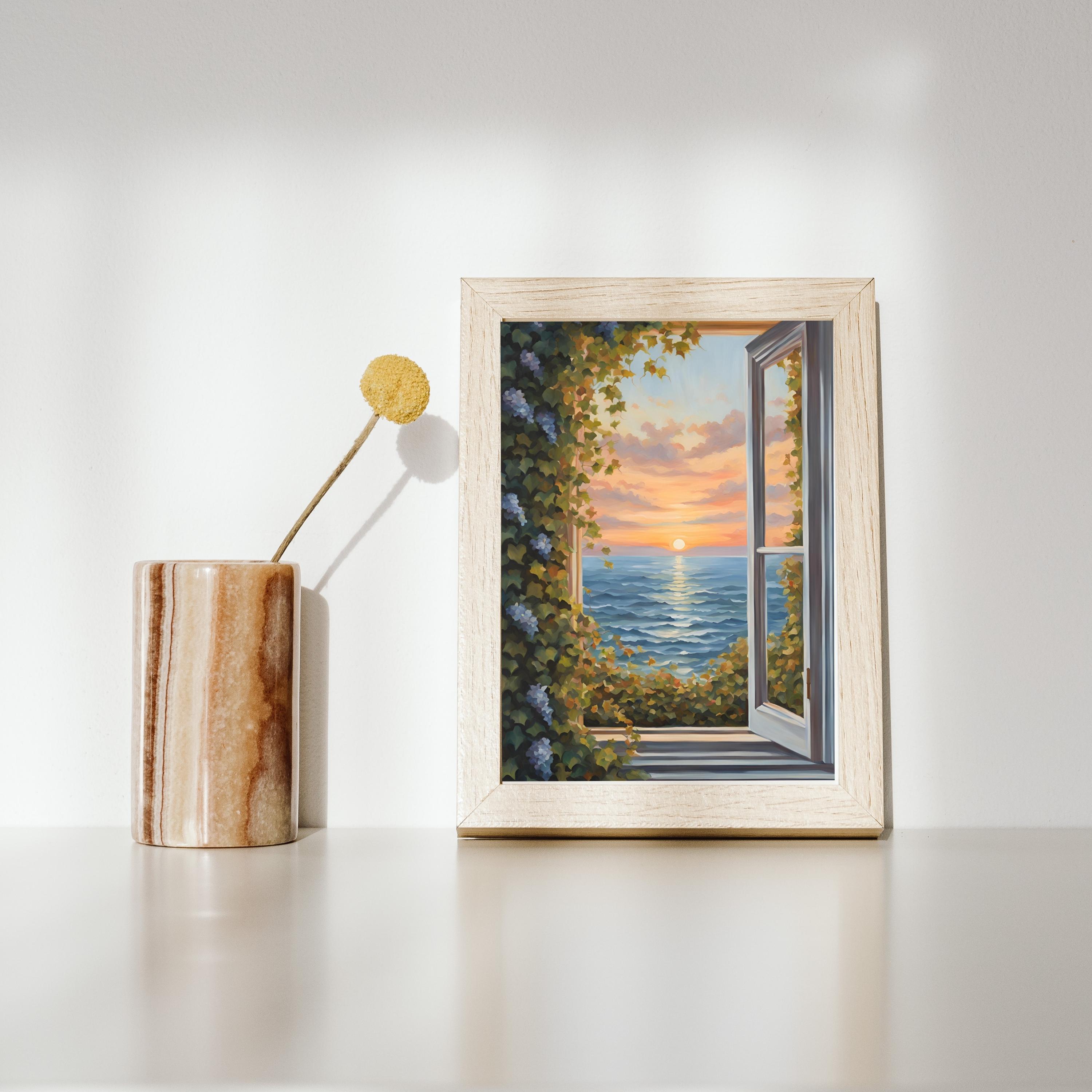 Opened Window With Ocean View Wall Decor, Scenic Window View Oil ...