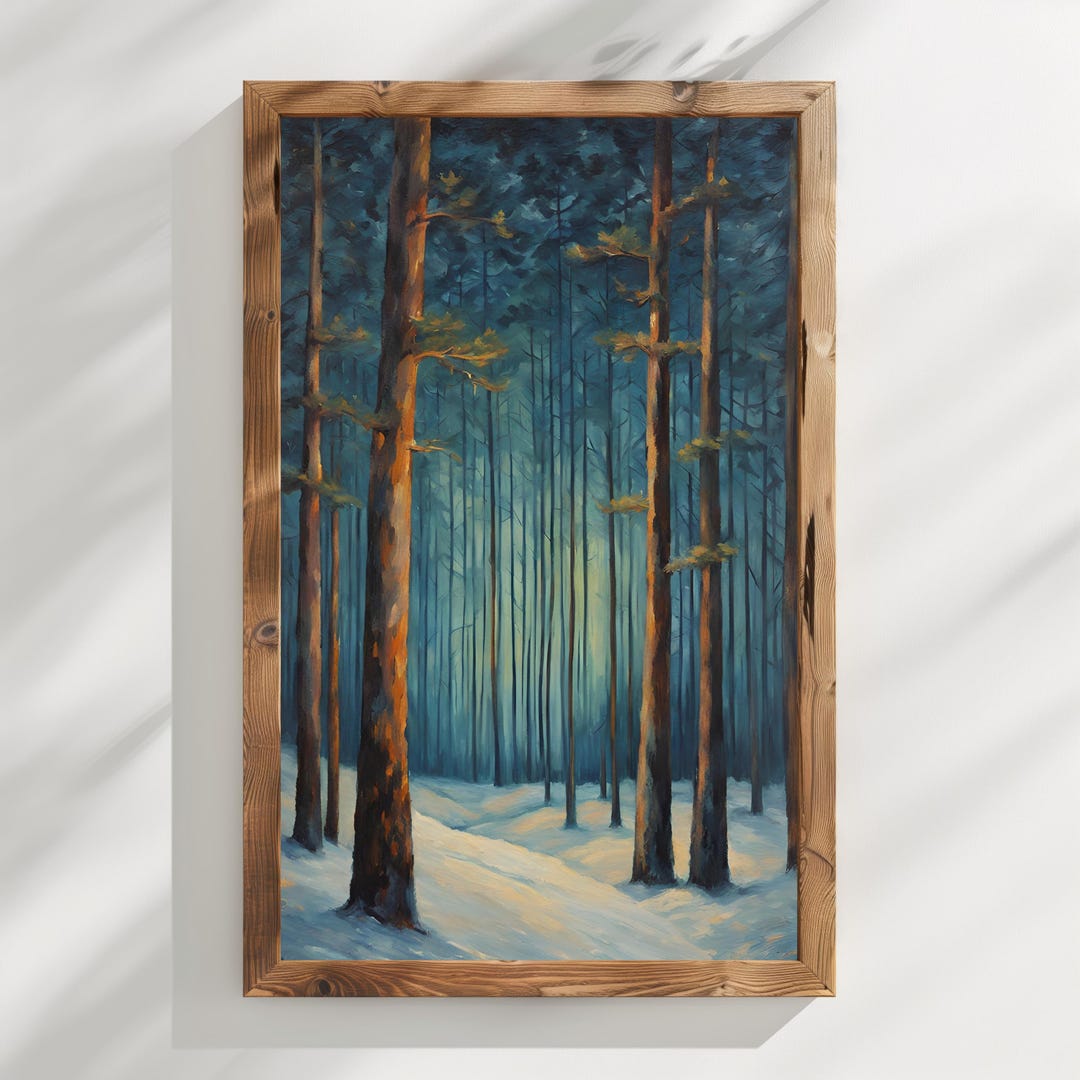 Dark Winter Forest With Monet Style, Vintage Winter Pine Tree Forest ...