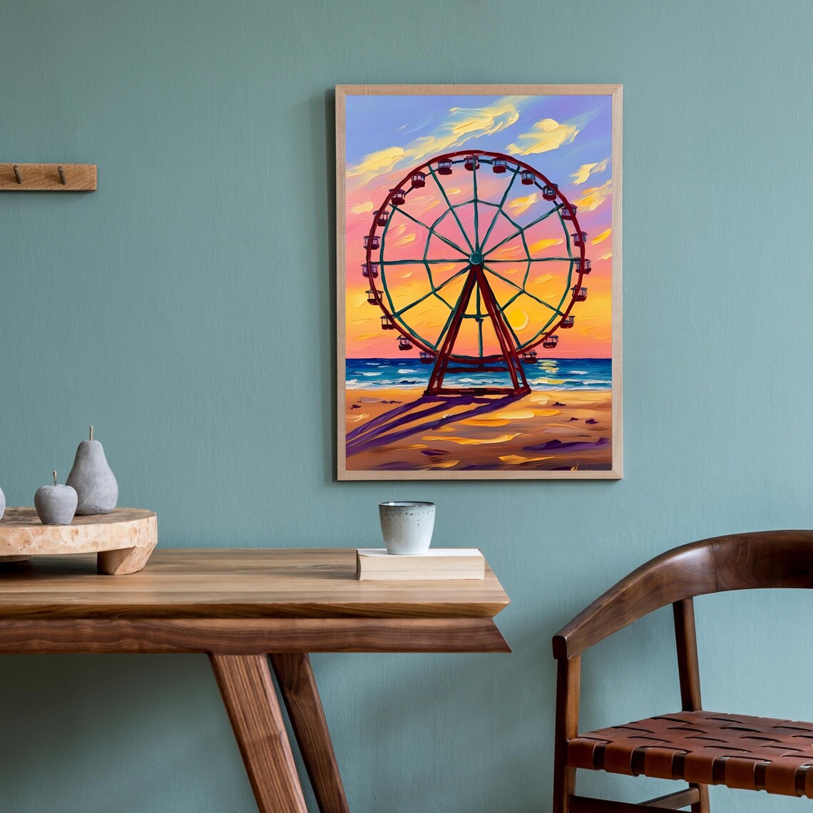 Pastel Ferris Wheel Wall Art, Ferris Wheel on the Beach, Vintage Ferris ...