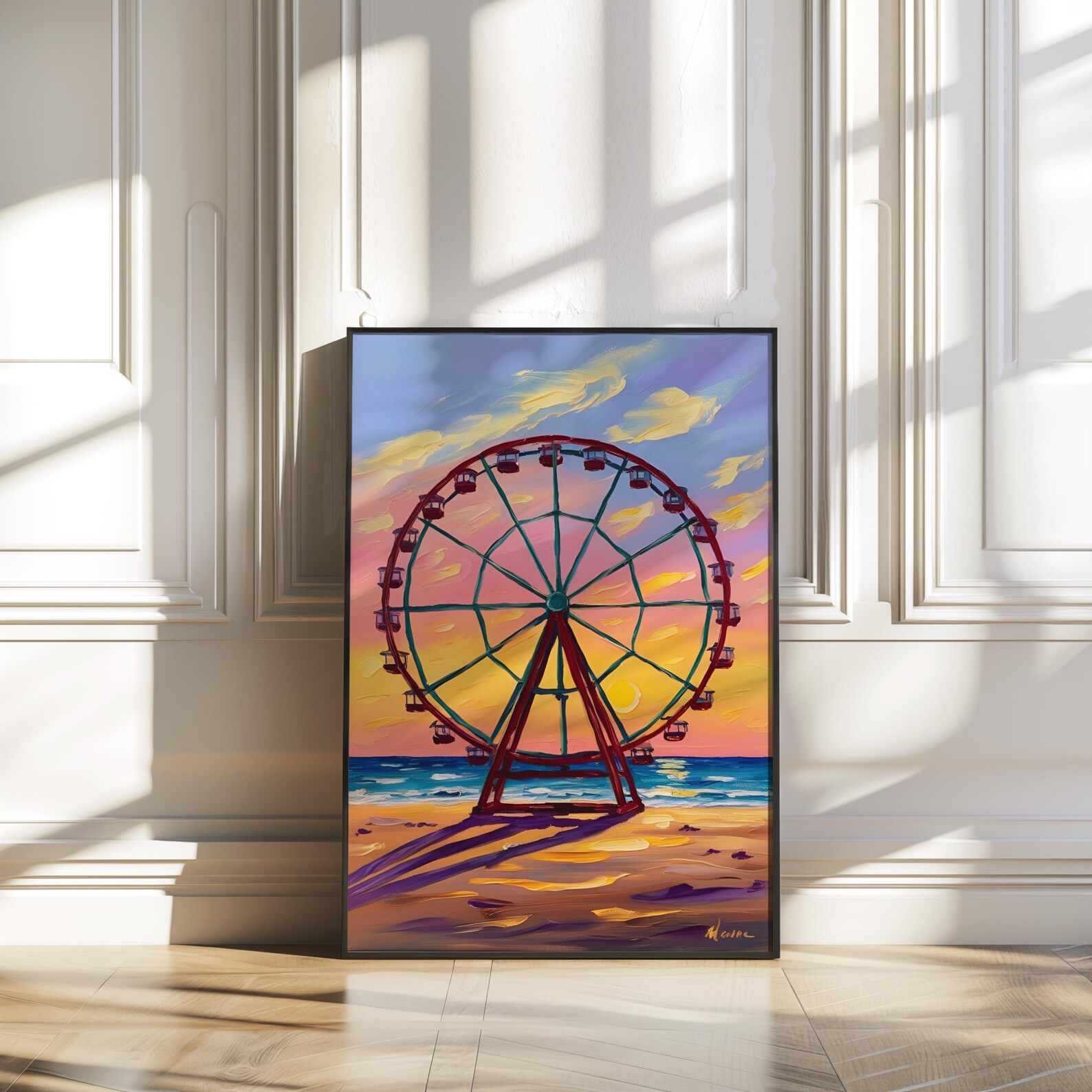 Pastel Ferris Wheel Wall Art, Ferris Wheel on the Beach, Vintage Ferris ...