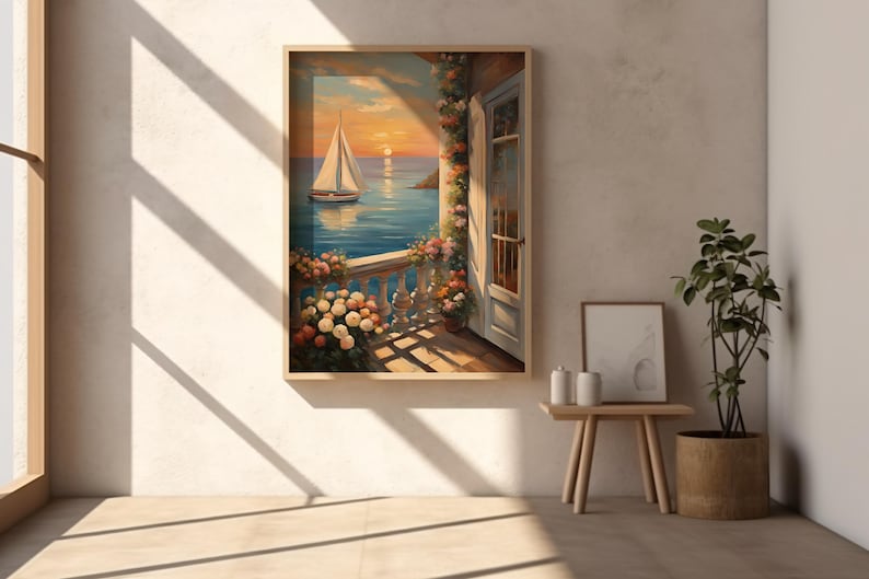 Mediterranean Coastal Balcony Ocean View Wall Art, Sea View, Sailing ...