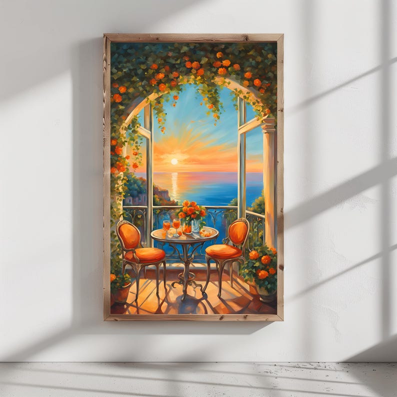 Colorful Aperol Spritz Bar Cart, Open Window Ocean View Wall Art ...