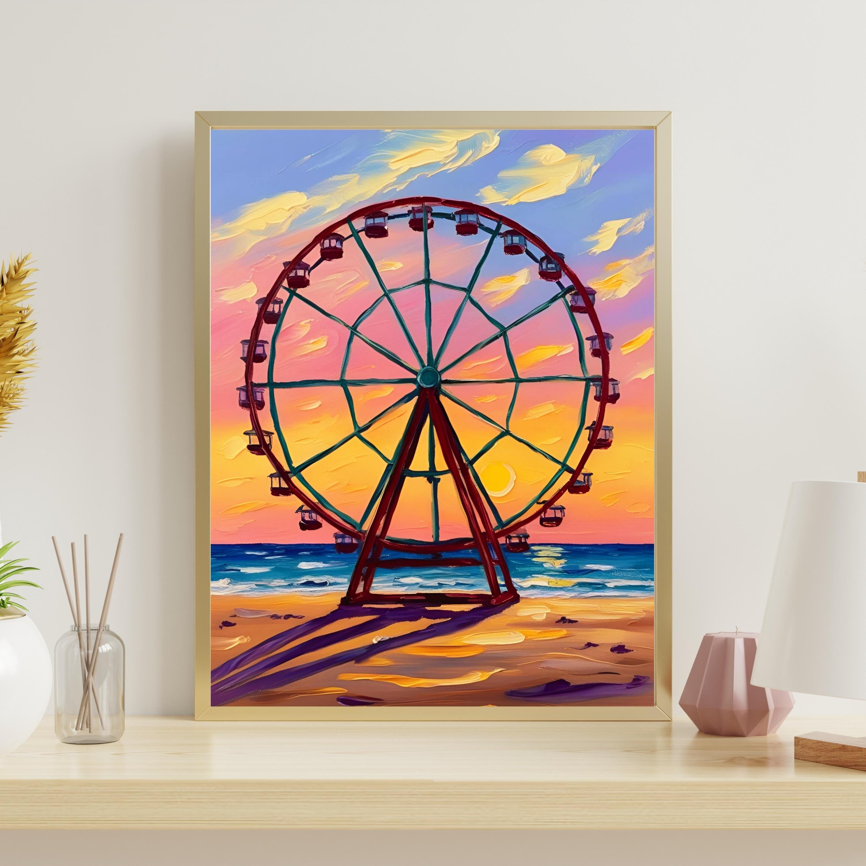 Pastel Ferris Wheel Wall Art, Ferris Wheel on the Beach, Vintage Ferris ...