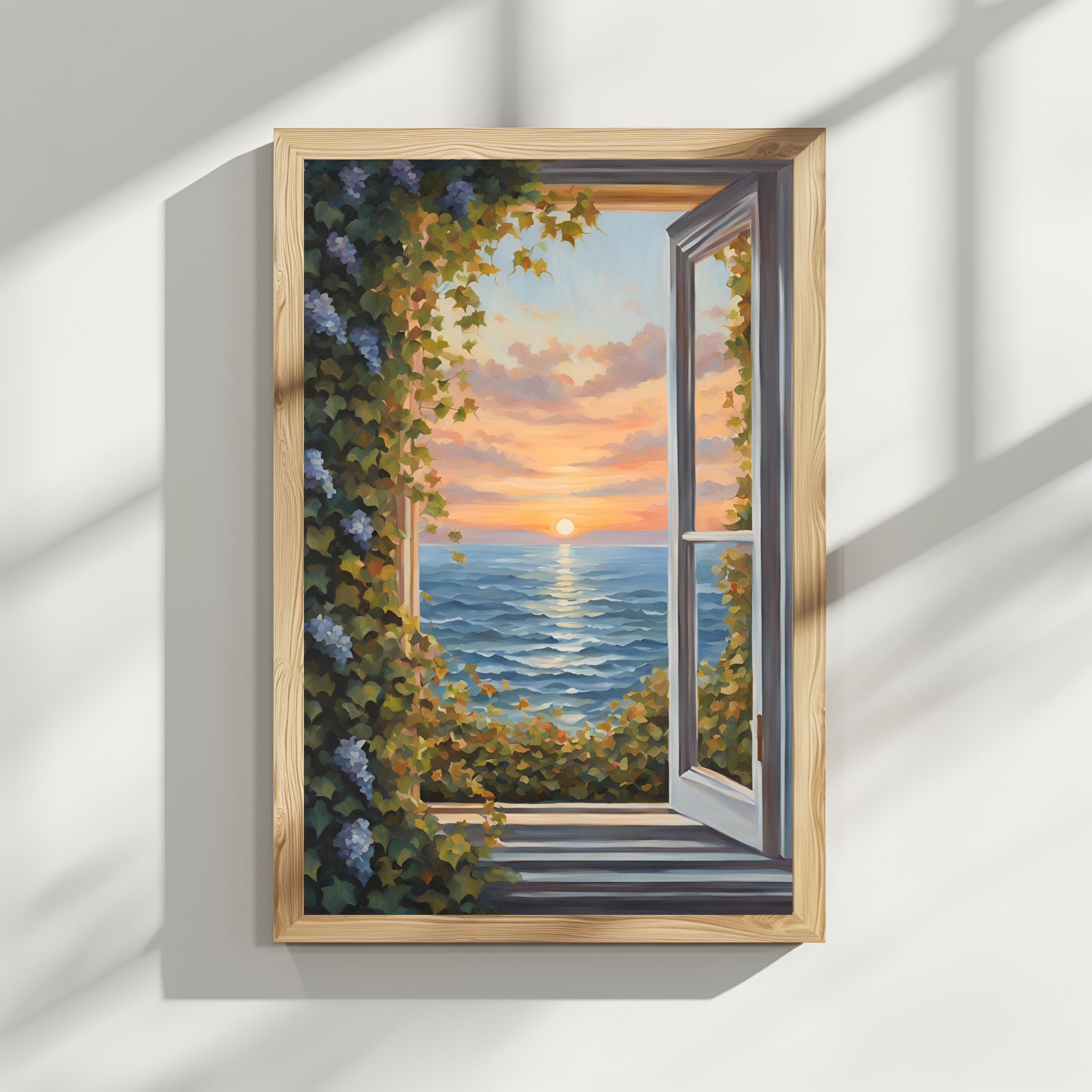 Opened Window With Ocean View Wall Decor, Scenic Window View Oil ...