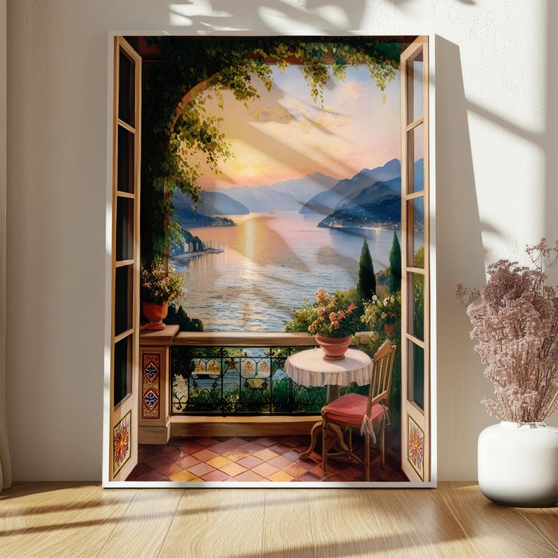 Opened Window With Como Lake View Wall Decor, Italy Como Scenic Window ...